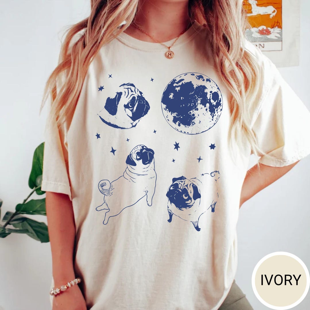 Pug Moon Cute Pug Dog Puppy Worshiping the Moon Comfort Colors Shirt ...