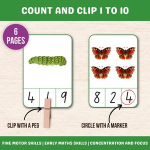 Butterfly Life Cycle Count and Clip Cards, Counting Game, Counting ...