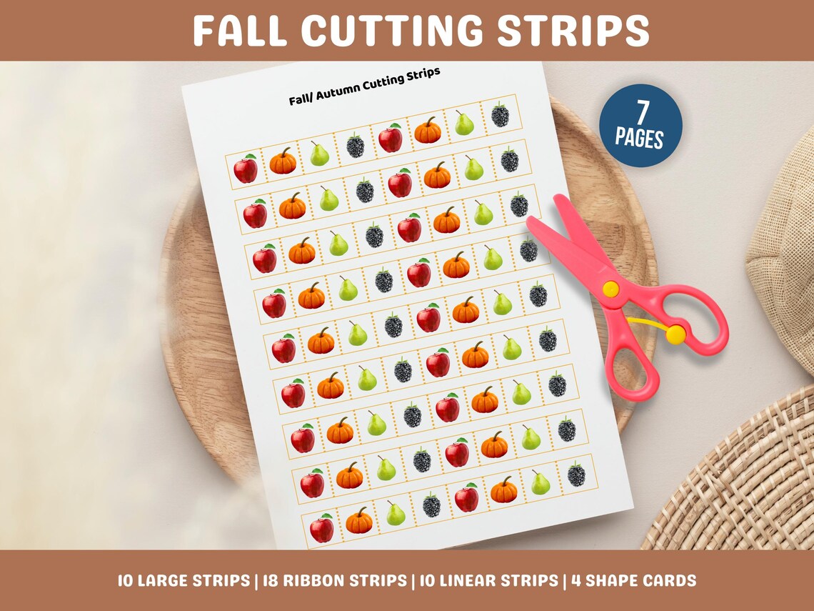 Fall-themed Cutting Strips for Preschool and Homeschool Activities ...