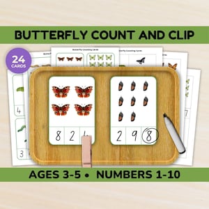 Butterfly Life Cycle Counting Clip Cards 1-10 | Montessori Preschool ...