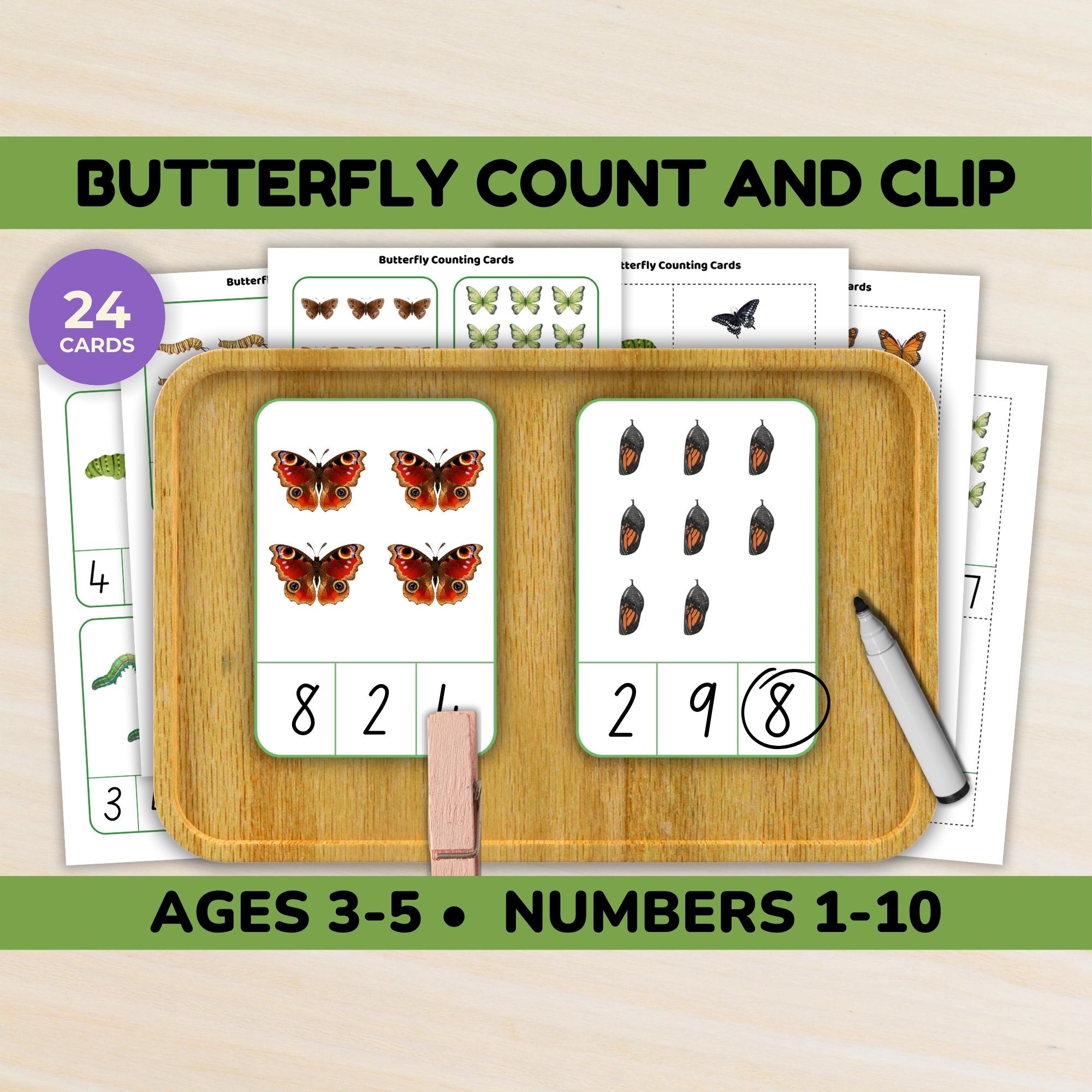 Butterfly Life Cycle Counting Clip Cards 1-10 | Montessori Preschool ...