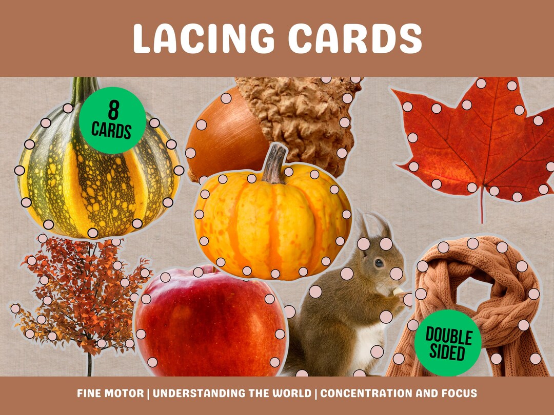 Fall Lacing Cards for Toddlers and Preschoolers Autumn Activity Set ...