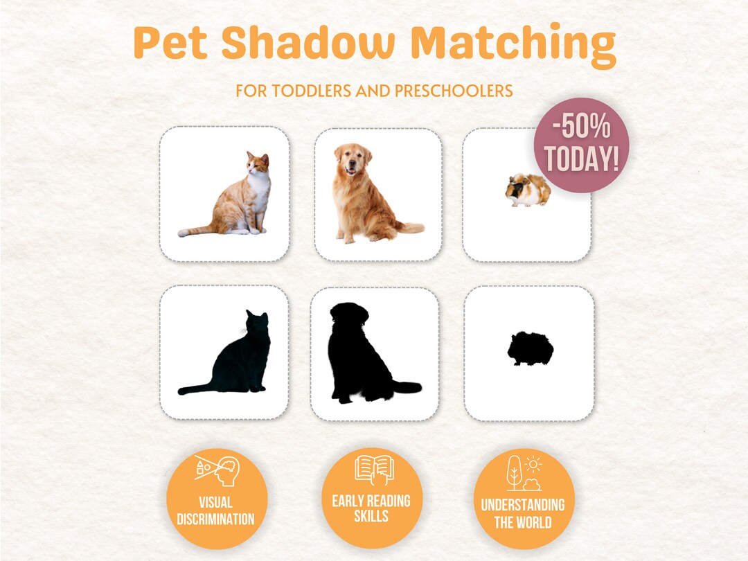 Pets Shadow Matching Cards | Montessori Preschool Printable & Visual ...
