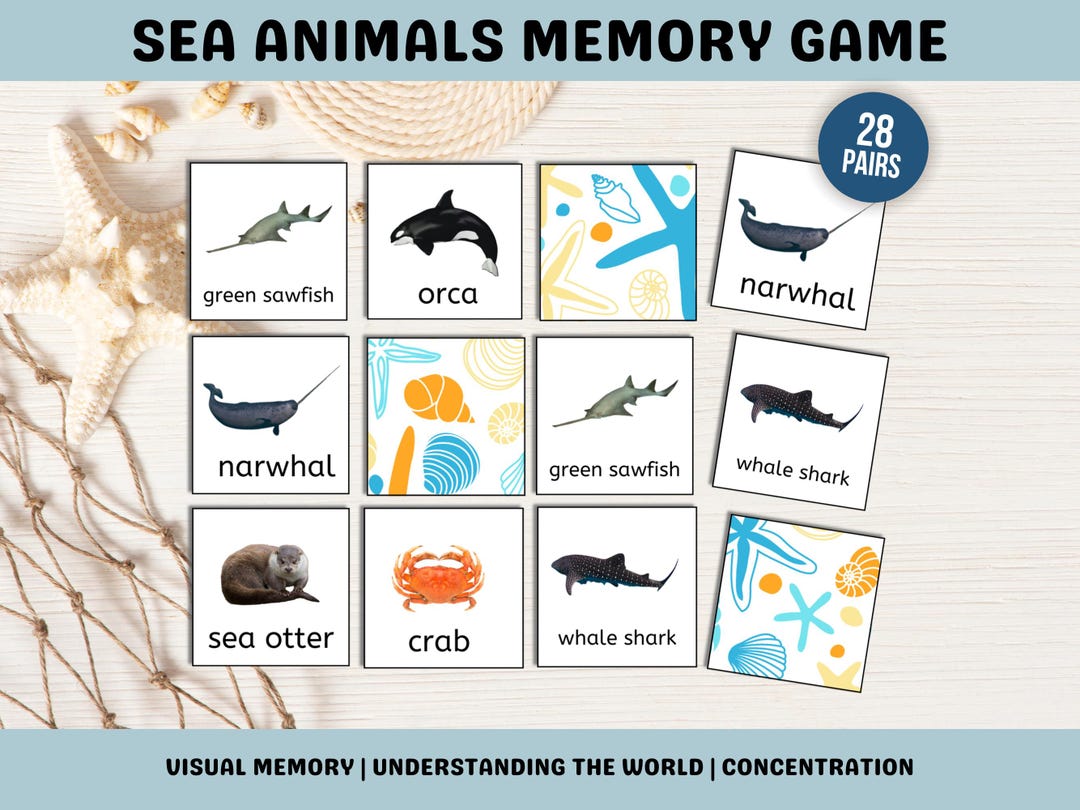 Sea Animals Mini Memory Game - Matching Picture Snap Pairs Game for ...