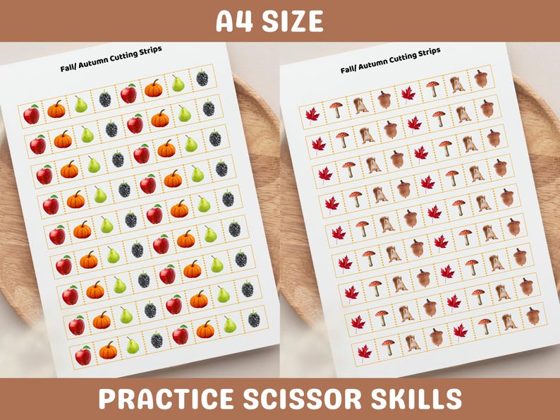 Fall-themed Cutting Strips for Preschool and Homeschool Activities ...