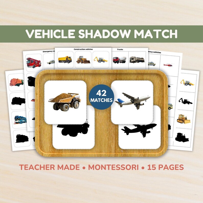 Vehicle Matching Cards | Shadow Matching Game | Montessori Preschool ...