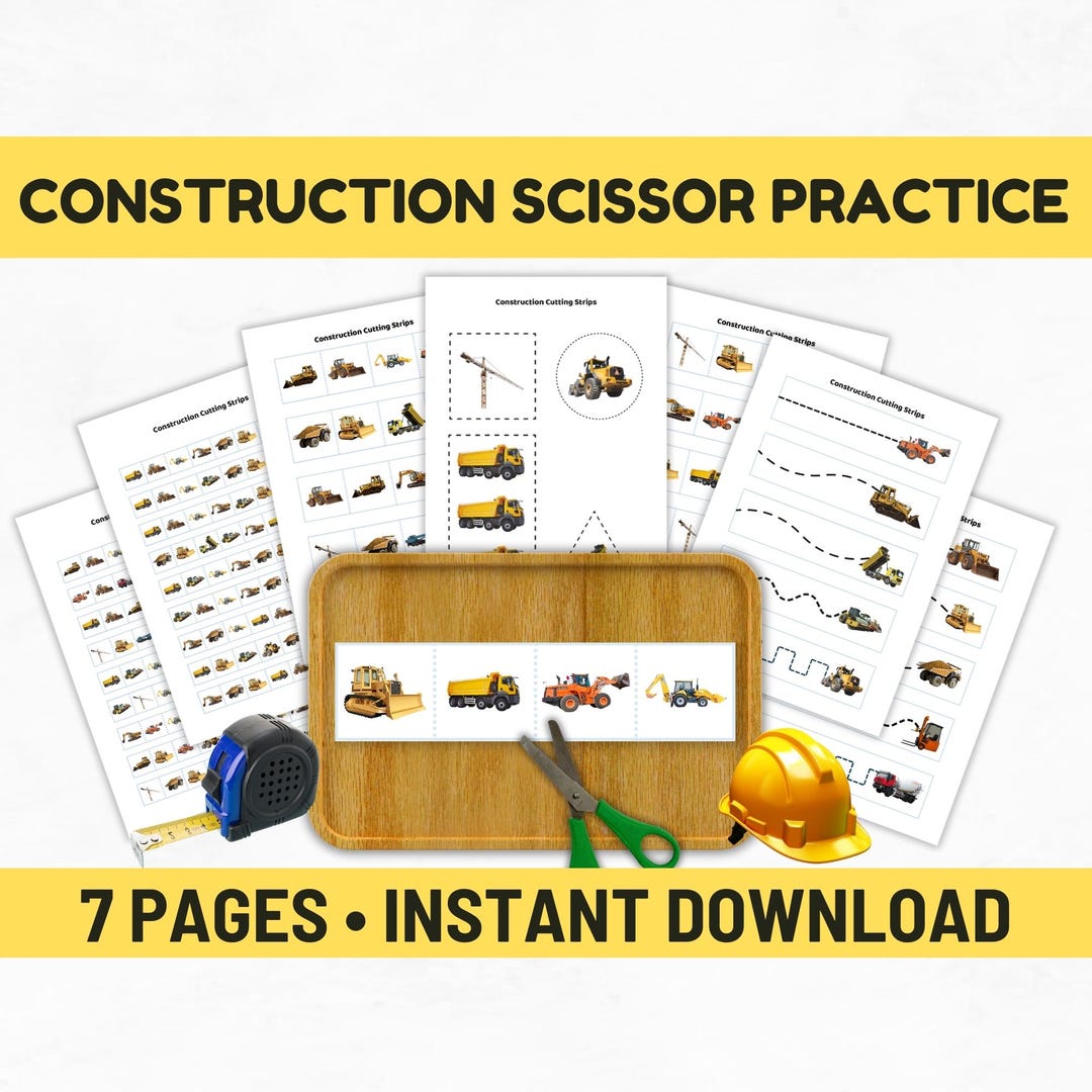 Construction Scissor Skills Pack – Printable PDF Scissor Skills for ...