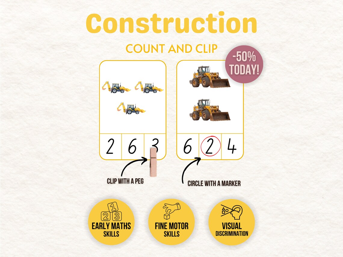 Construction Count and Clip Cards, Counting Game, Counting Activity ...