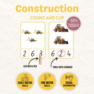 Construction Count and Clip Cards, Counting Game, Counting Activity ...