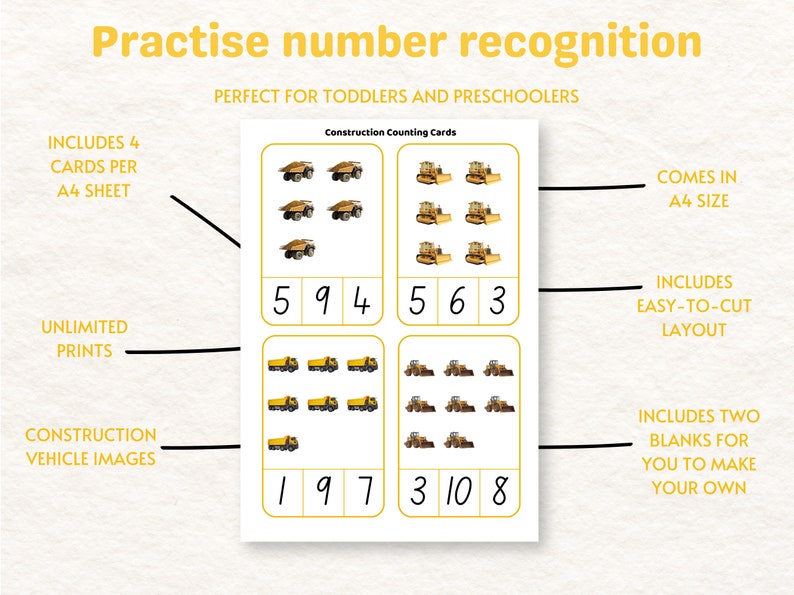 Construction Count and Clip Cards, Counting Game, Counting Activity ...