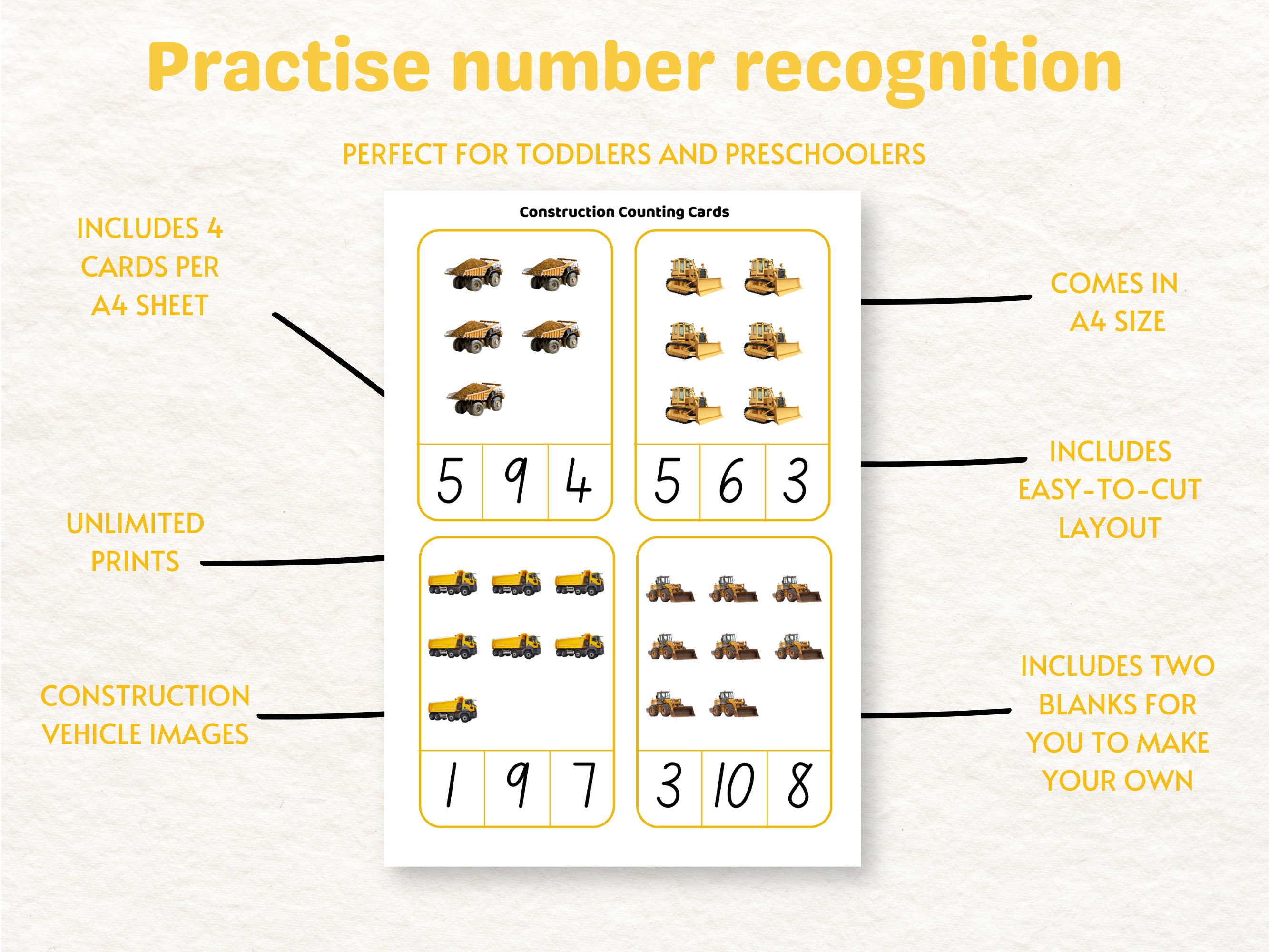 Construction Count and Clip Cards, Counting Game, Counting Activity ...