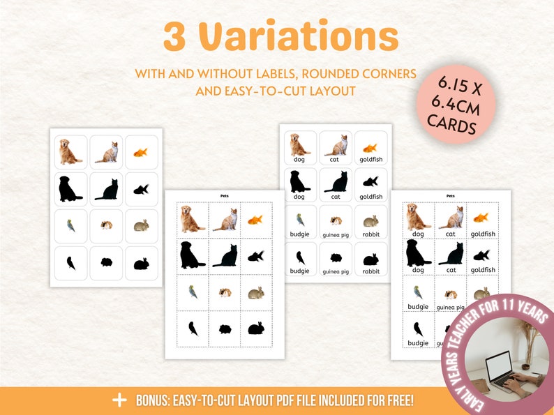 Pets Shadow Matching Cards | Montessori Preschool Printable & Visual ...