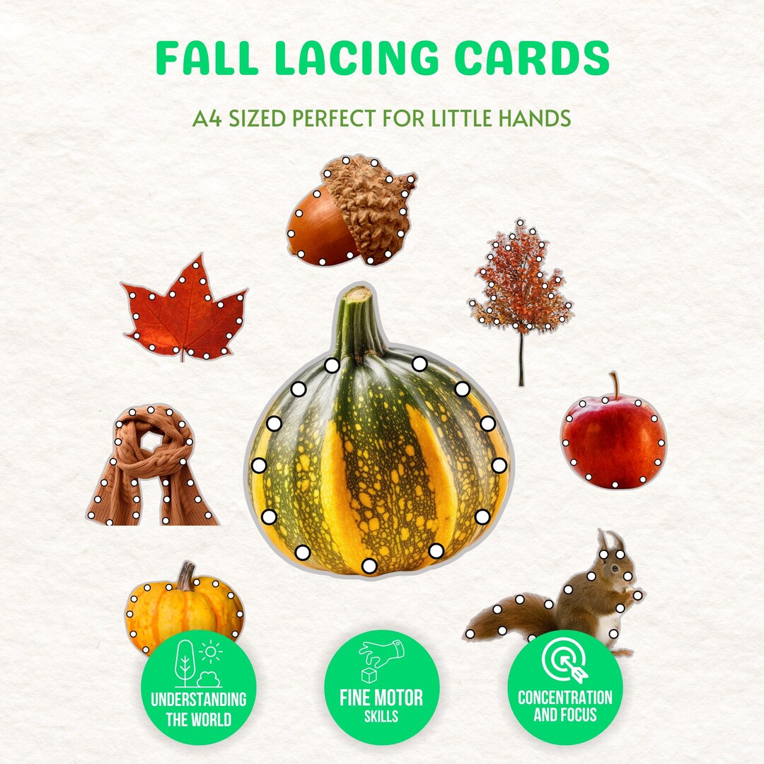 Fall-themed Lacing Cards for Toddlers and Preschoolers Autumn Activity ...