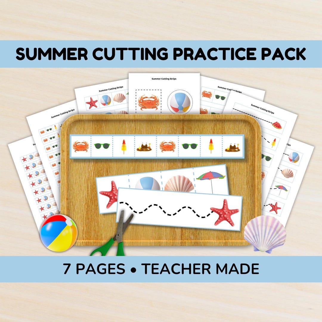 Preschool Cutting Practice Printable – Summer Scissor Skills, Fine ...