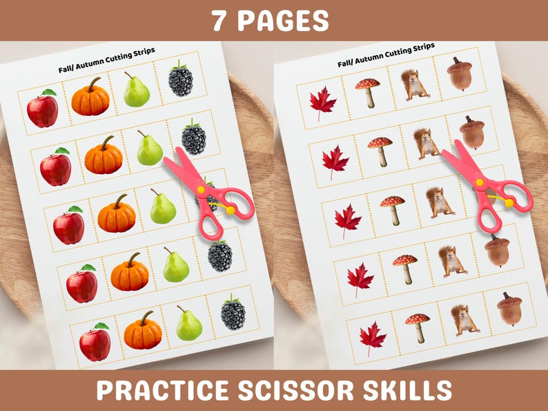 Fall-themed Cutting Strips for Preschool and Homeschool Activities ...