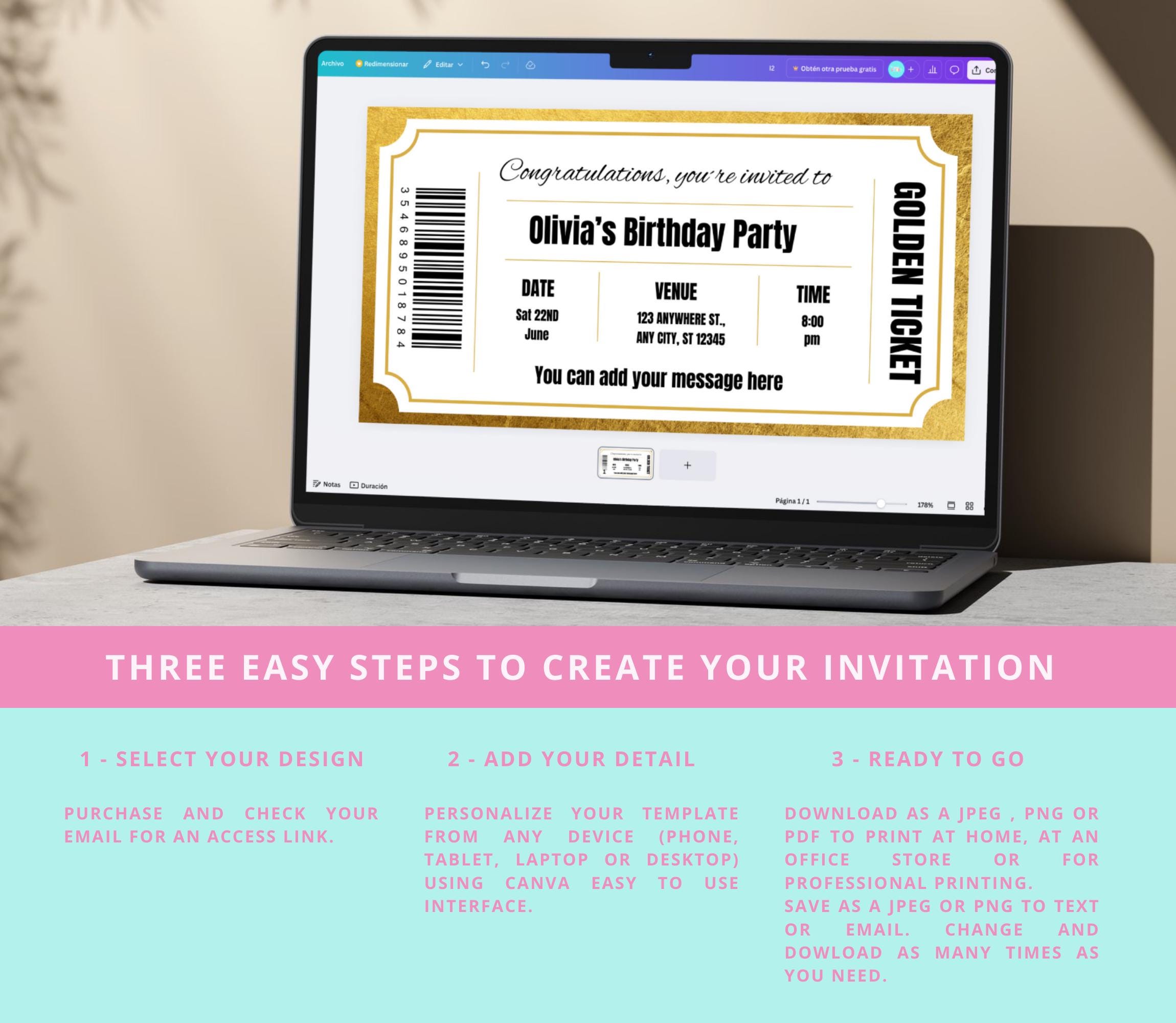Golden Ticket Invitation Template Printable Birthday Invitation ...