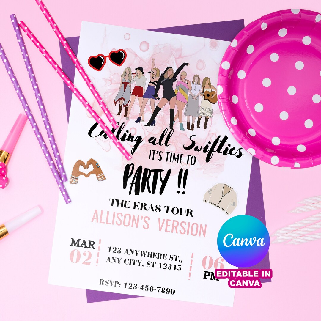 Eras Birthday Invitation, Taylor Party Invite, Eras Party Decorations ...