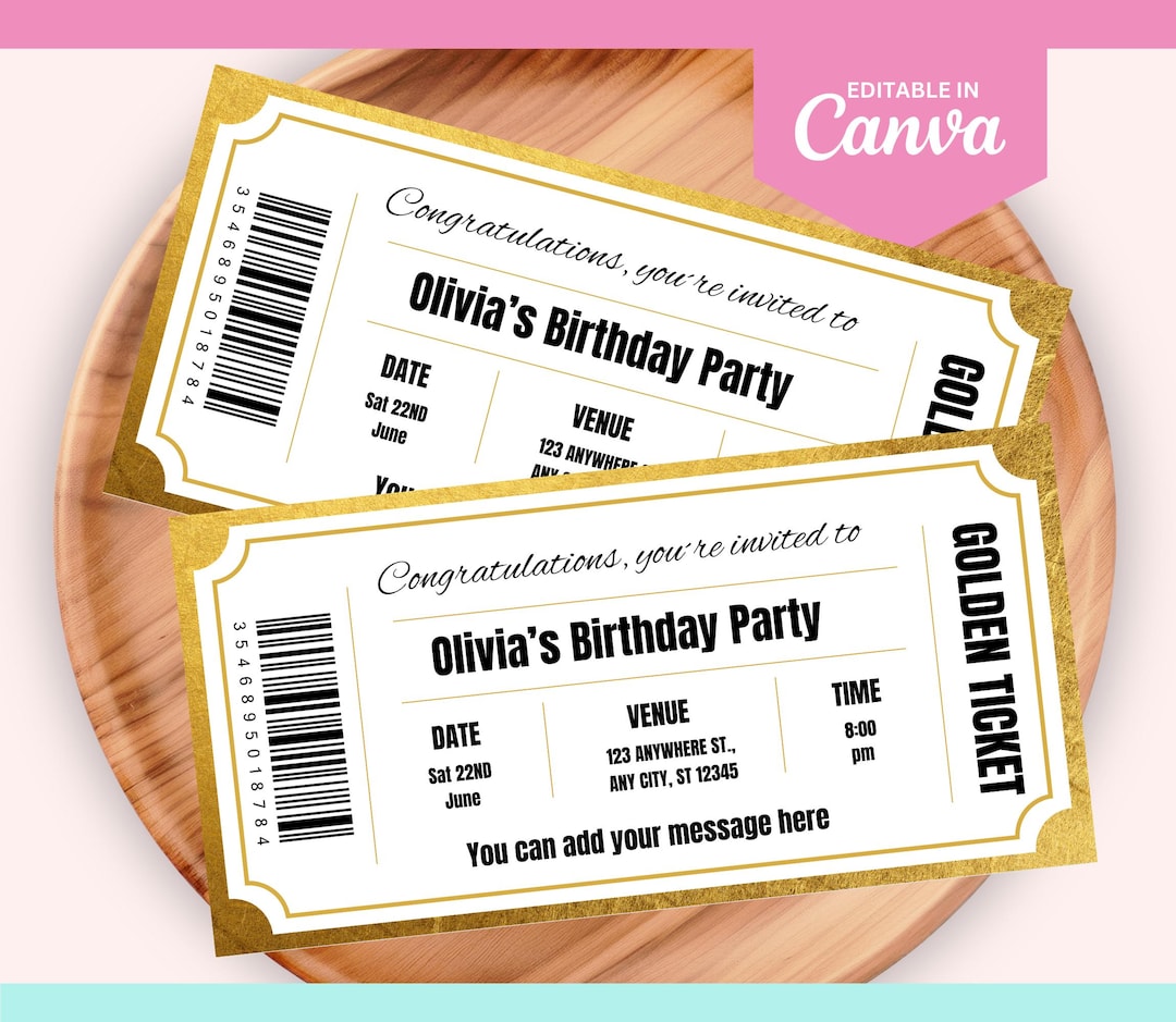 Golden Ticket Invitation Template Printable Birthday Invitation ...