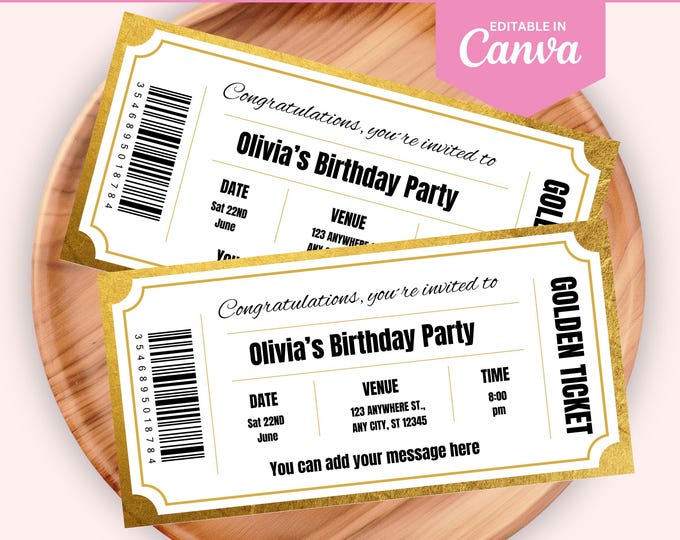 Golden Ticket Invitation Template Printable Birthday Invitation ...