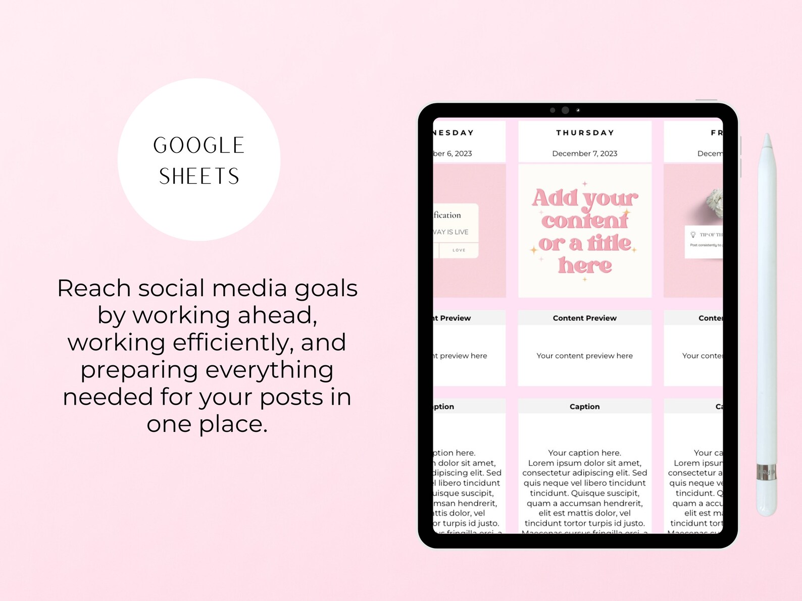 Google Sheets Social Media Content Calendar, Simple, Content Planning ...
