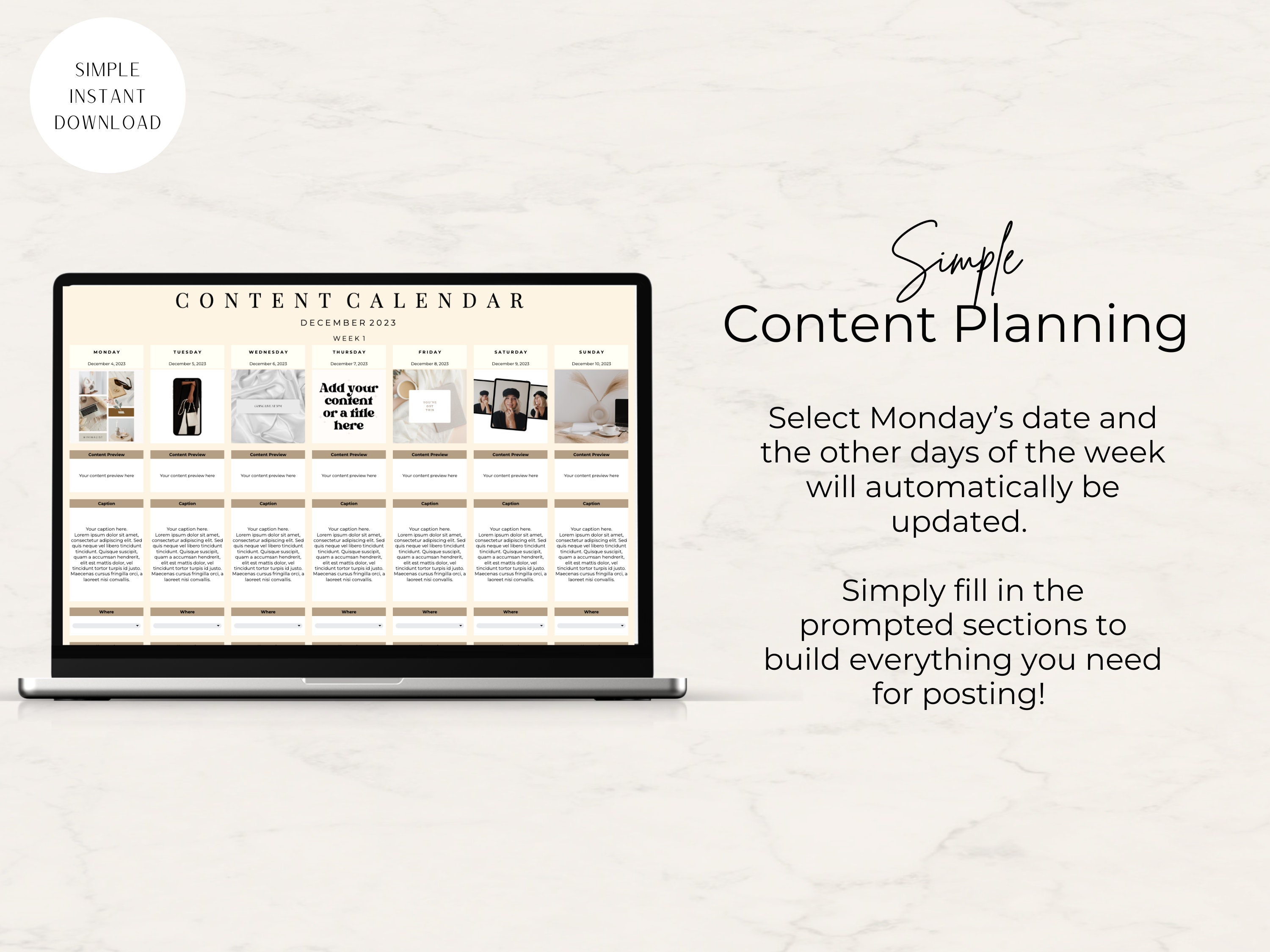 Google Sheets Social Media Content Calendar, Simple, Content Planning ...