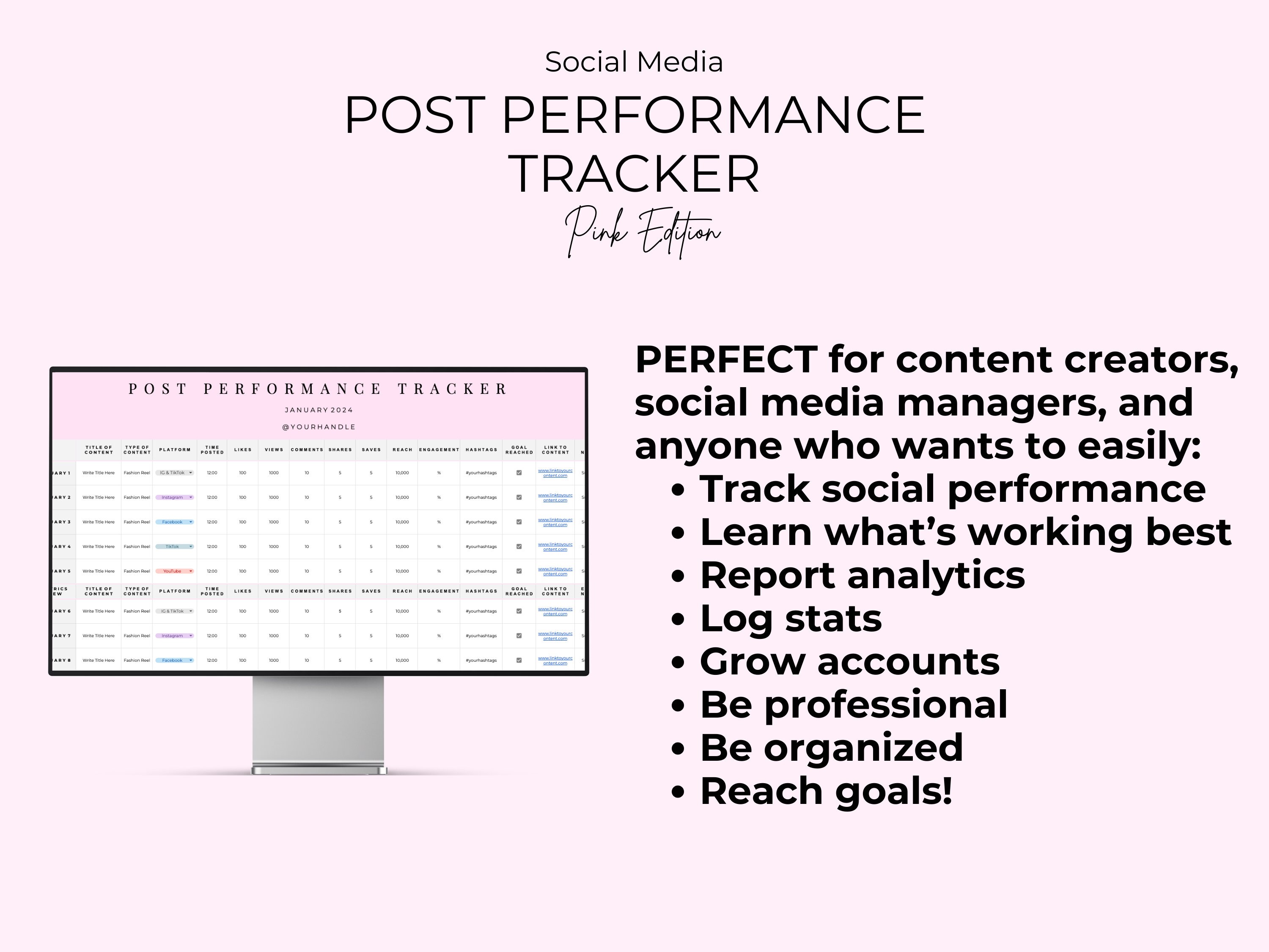 12 Month Post Performance Tracker Post Performance Spreadsheet Social ...
