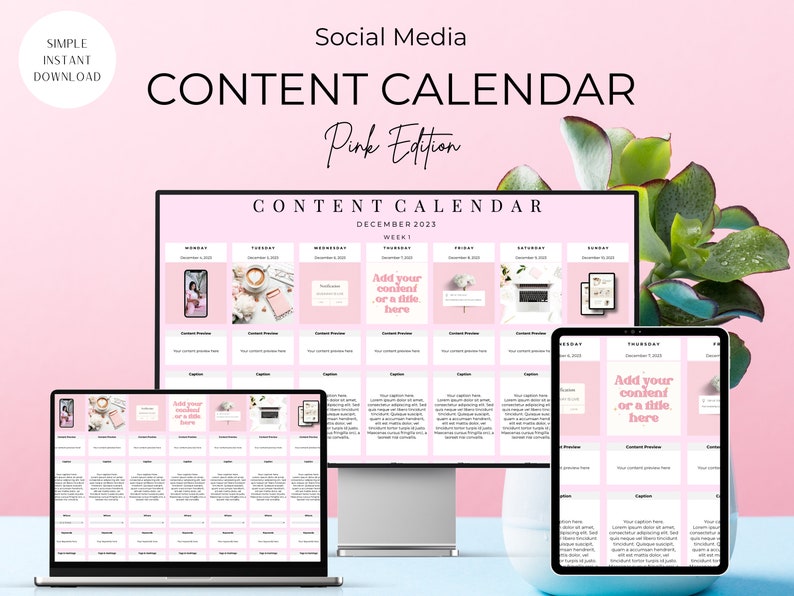 Pink Social Media Content Calendar Google Sheets (digital Download ...