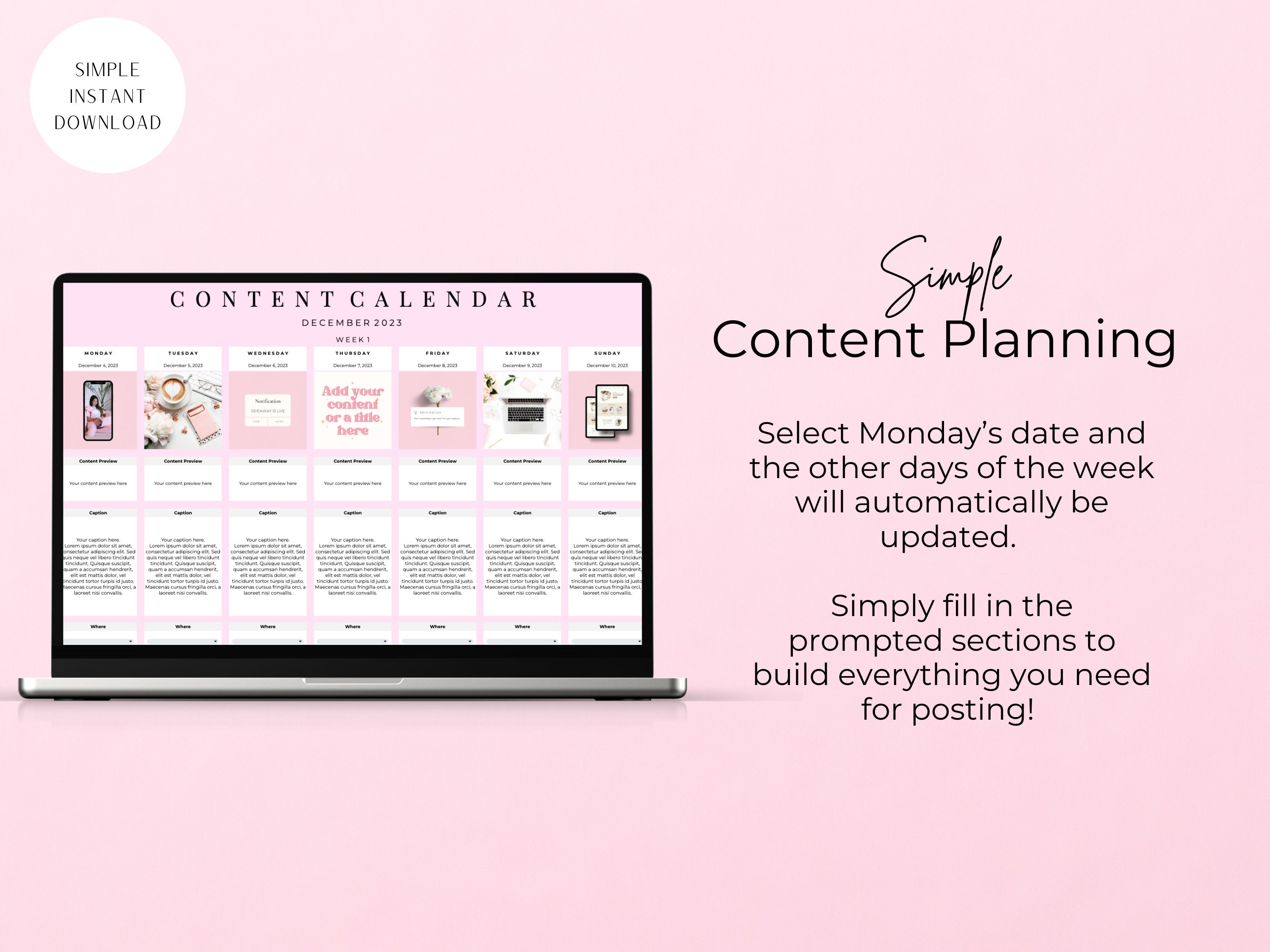 Google Sheets Social Media Content Calendar, Simple, Content Planning ...