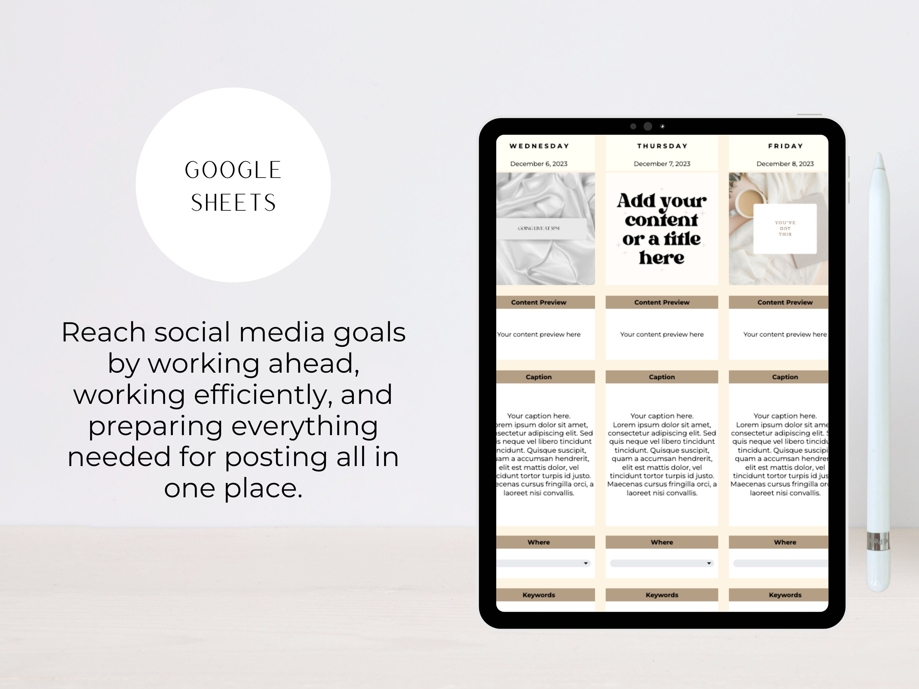 Google Sheets Social Media Content Calendar, Simple, Content Planning ...