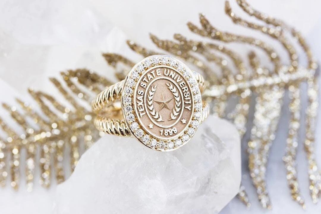 Solid Gold University Ring Gold College Ring Personalized - Etsy