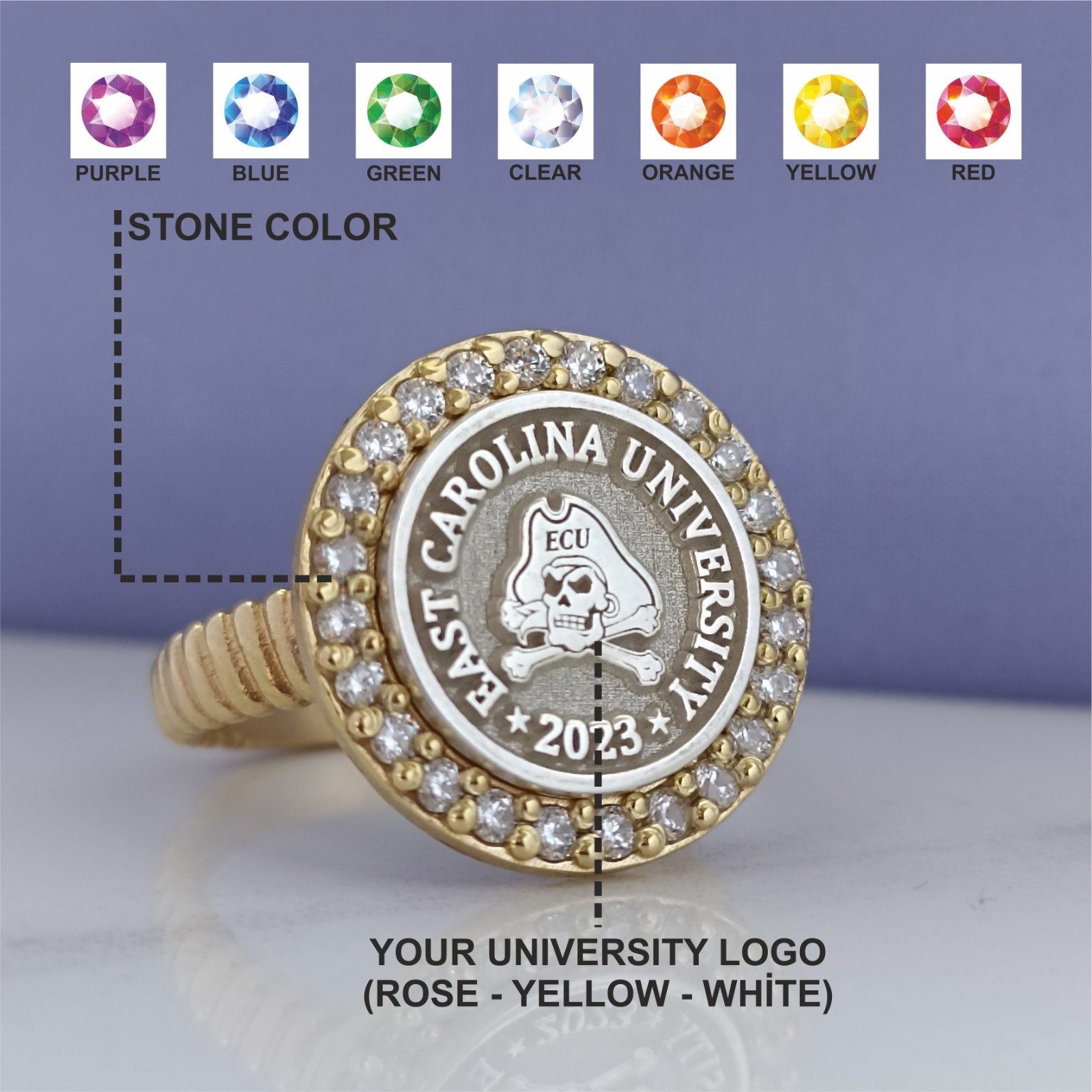 Personalized College Ring , Solid Gold College Ring , High School Ring , Graduation Ring ...