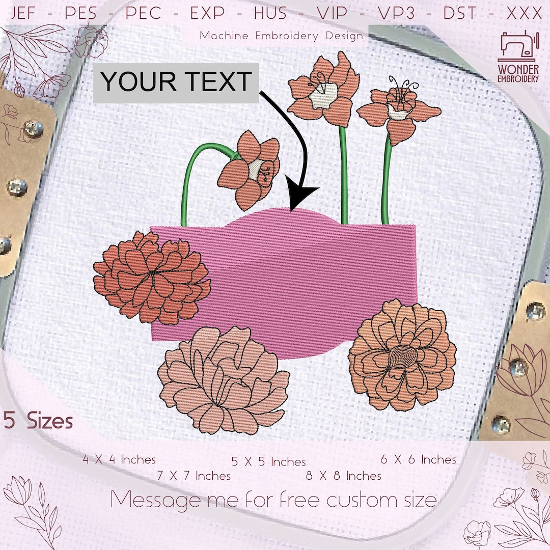 Floral Custom Name Machine Embroidery Design | Botanical Design Files ...