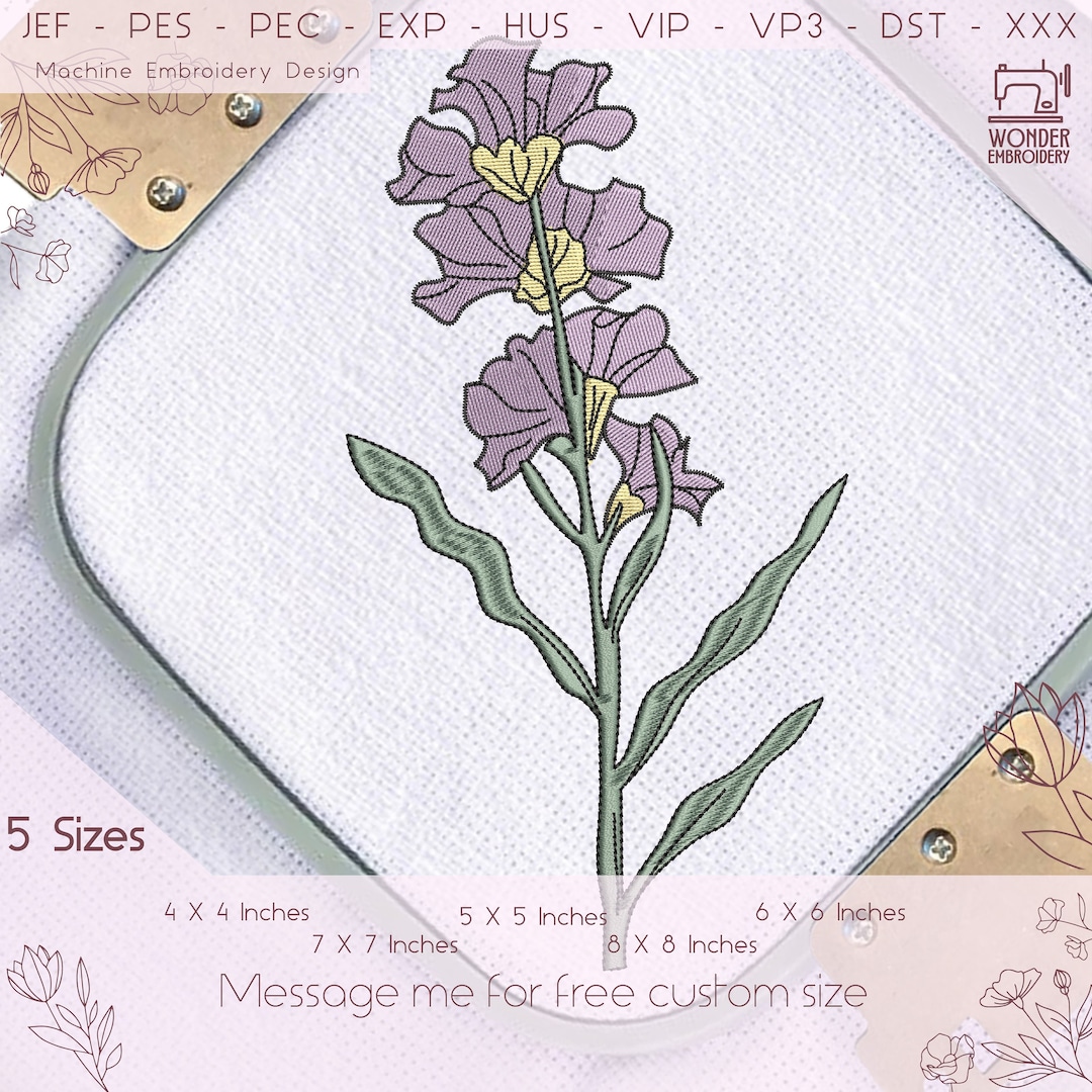 June Larkspur Flower Machine Embroidery Design July Birth Flower ...
