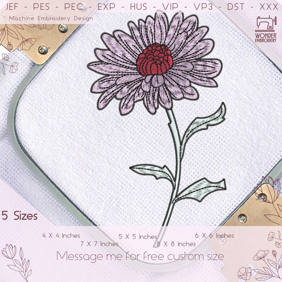September Aster Flower Machine Embroidery Design | September Birth ...