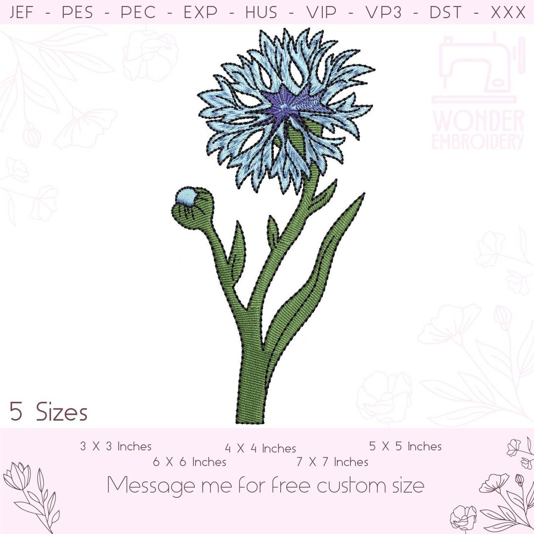 Cornflower Machine Embroidery Design | Botanical Design Files | Floral ...