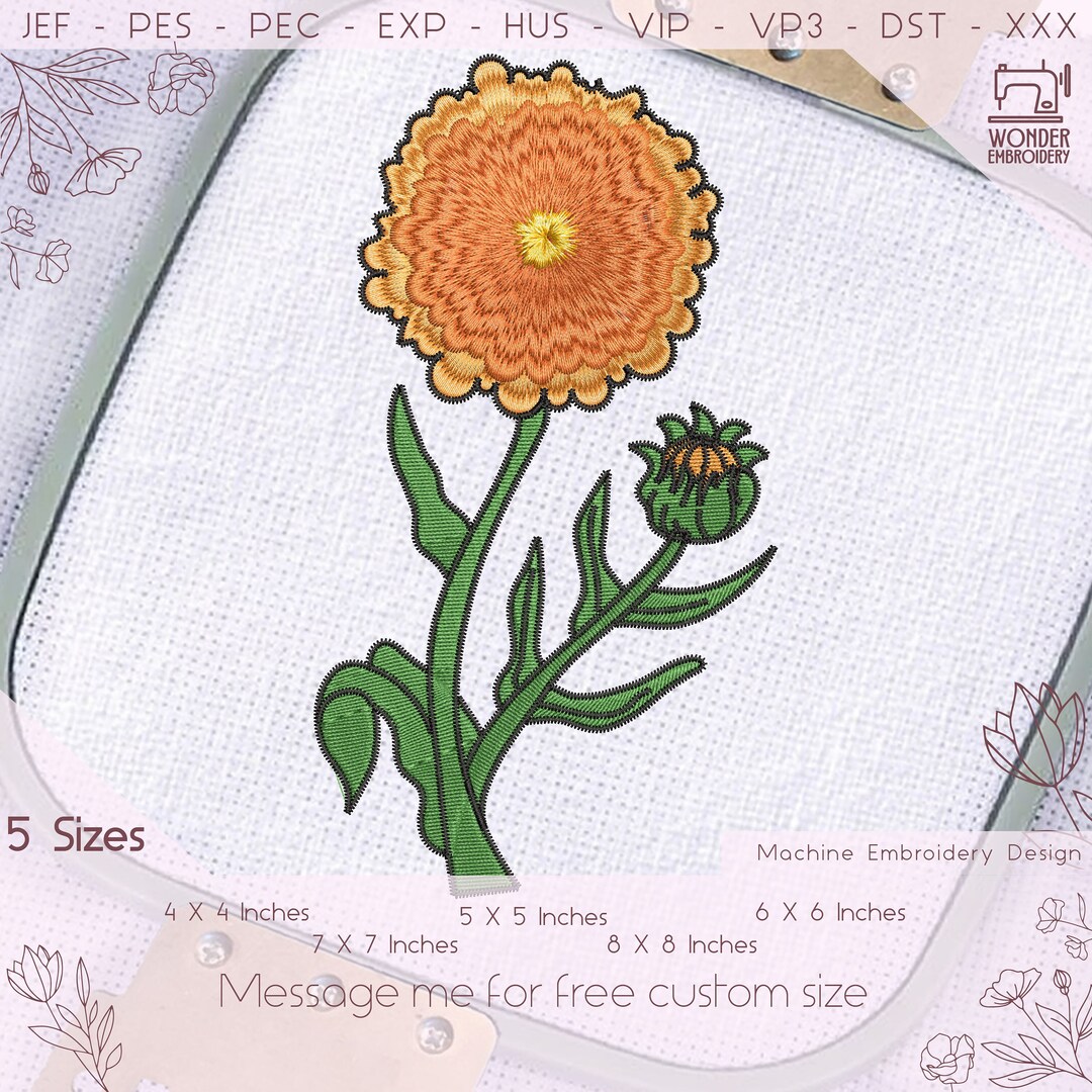 Calendula Flower Machine Embroidery Design | Wild Herbs | Botanical ...
