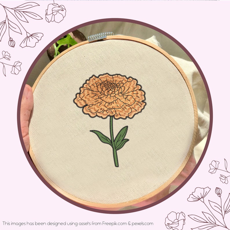 October Marigold Flower Machine Embroidery Design | October Birth ...