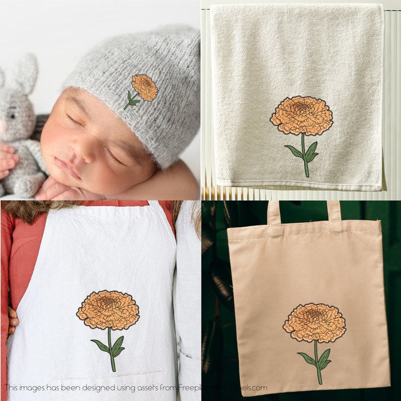 October Marigold Flower Machine Embroidery Design | October Birth ...