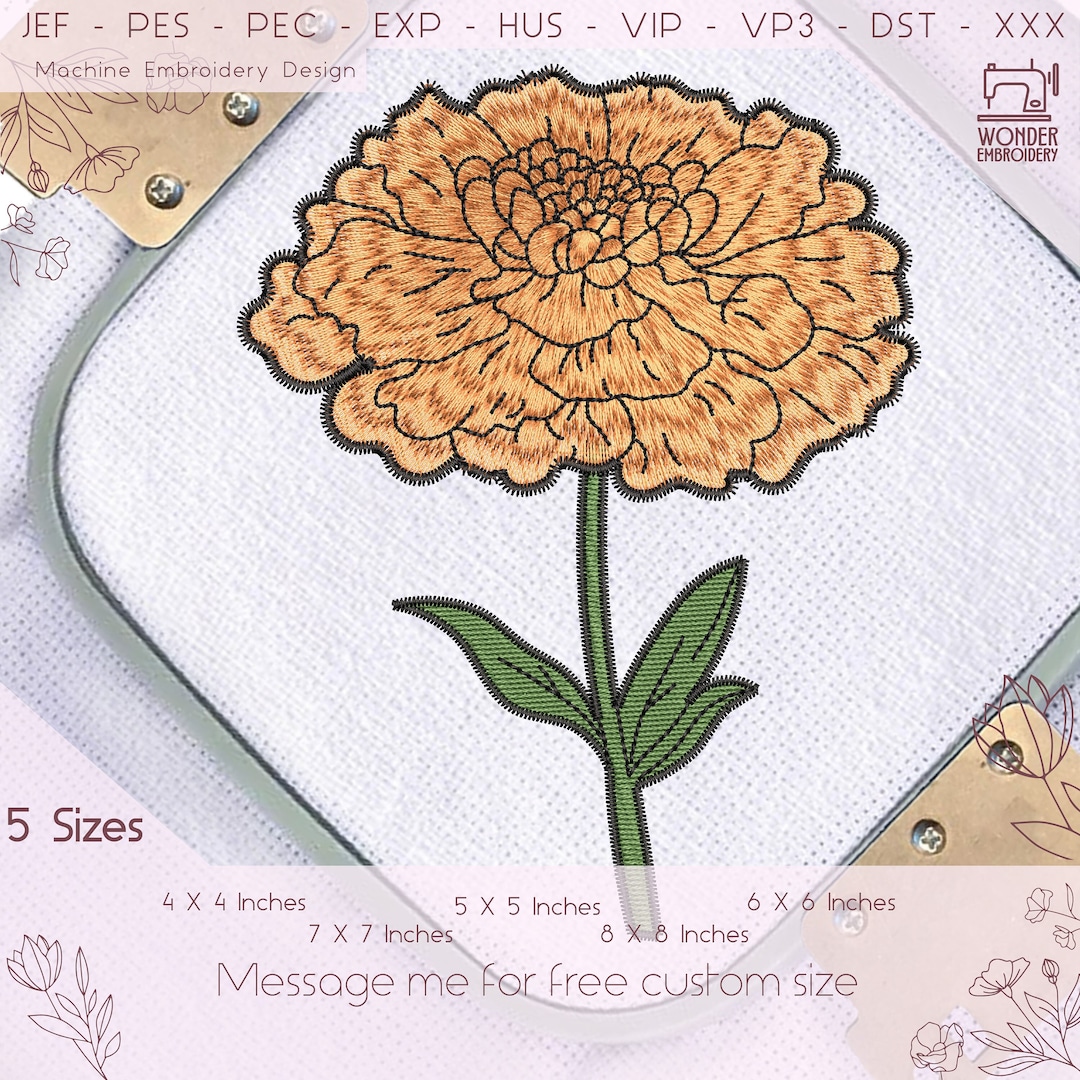 October Marigold Flower Machine Embroidery Design | October Birth ...