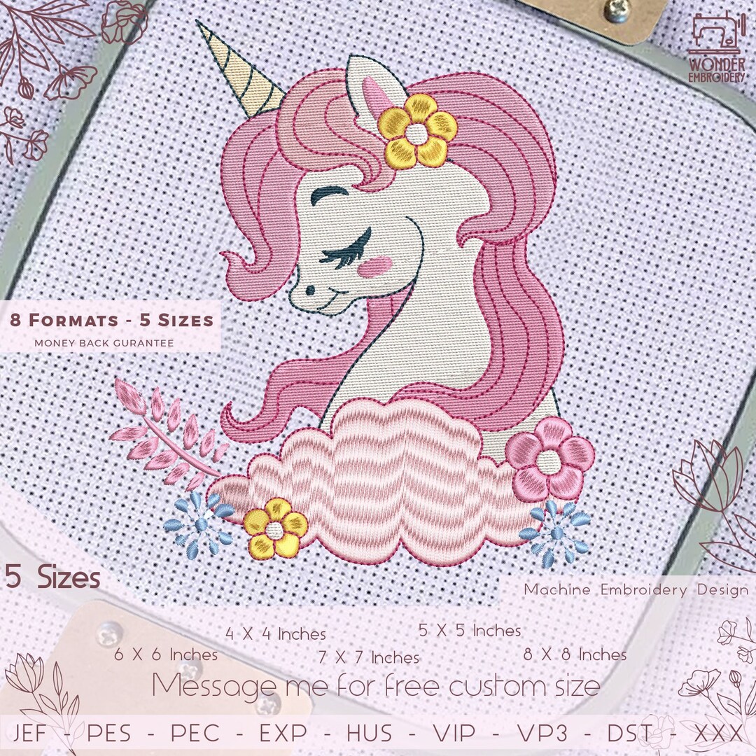 Unicorn Embroidery Design | Pink Unicorn Machine Embroidery File | Girl ...