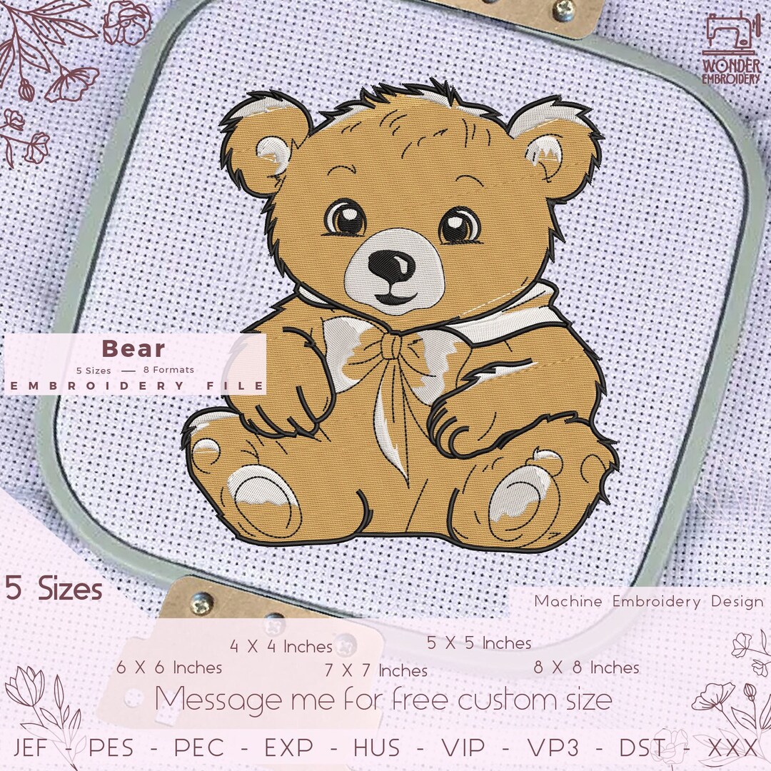 Baby Bear Embroidery Design | Teddy Bear Machine Embroidery File | Cute ...
