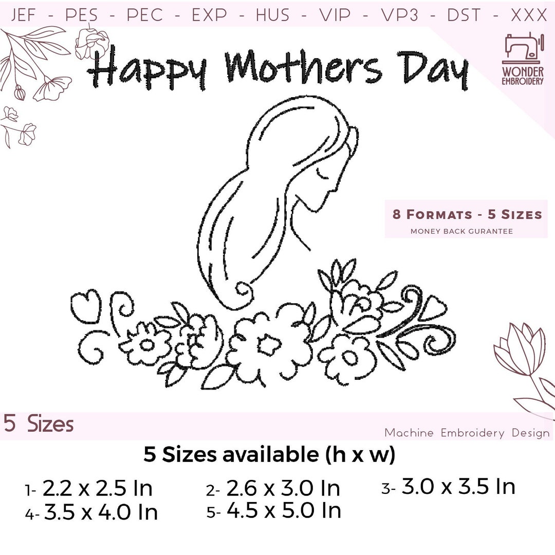 Mother's Day Outline Machine Embroidery Design| Happy Mother's Day ...