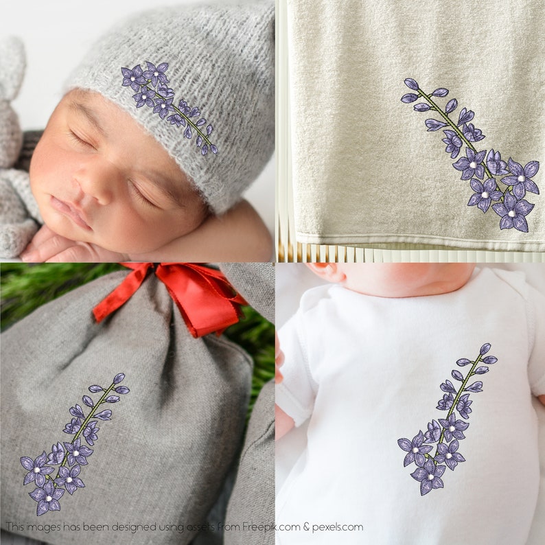 June Larkspur Flower Machine Embroidery Design | July Birth Flower ...