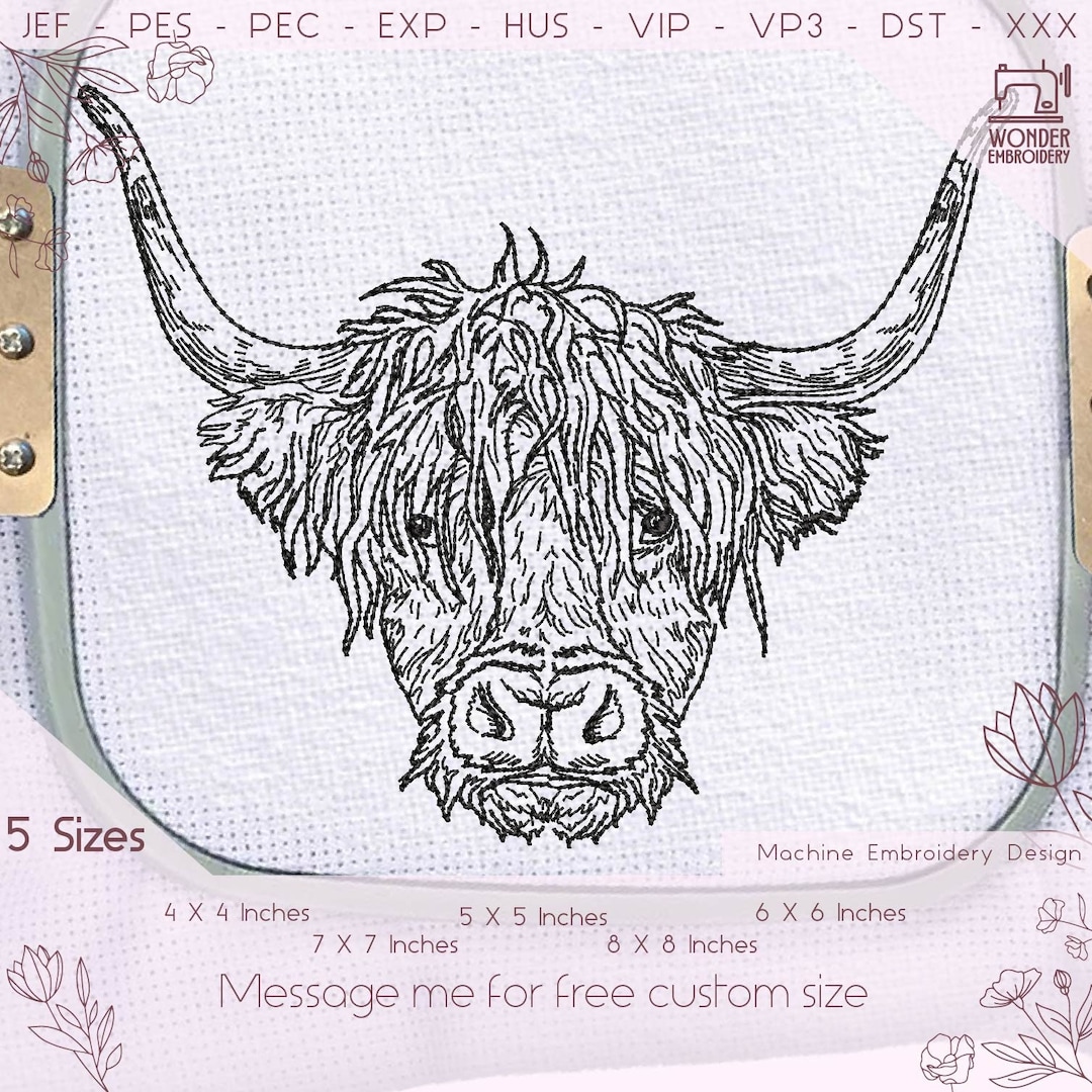 Highland Cow Machine Embroidery Design | Easter Design | Animal Design ...