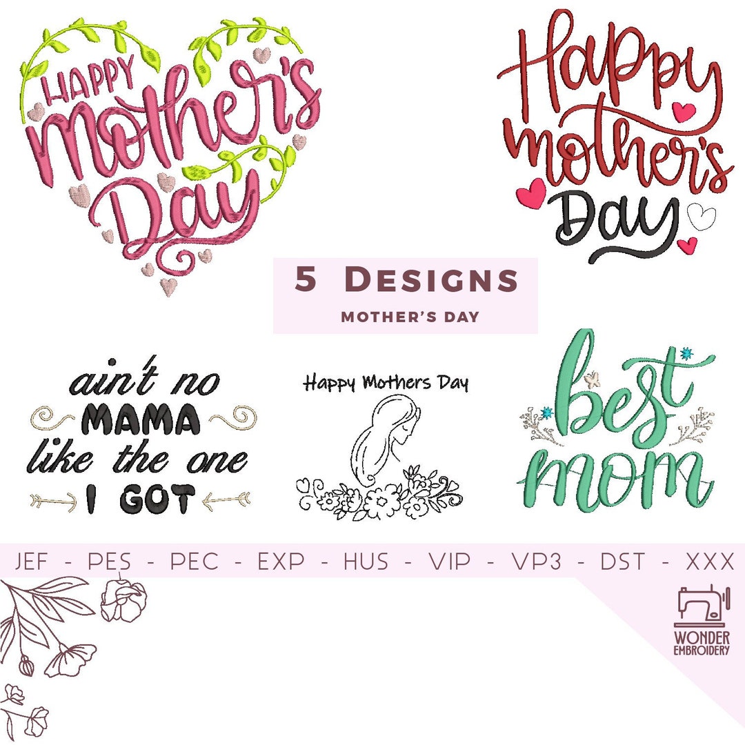 Mother's Day Machine Embroidery Design Bundle| 5 Designs | Happy Mother ...