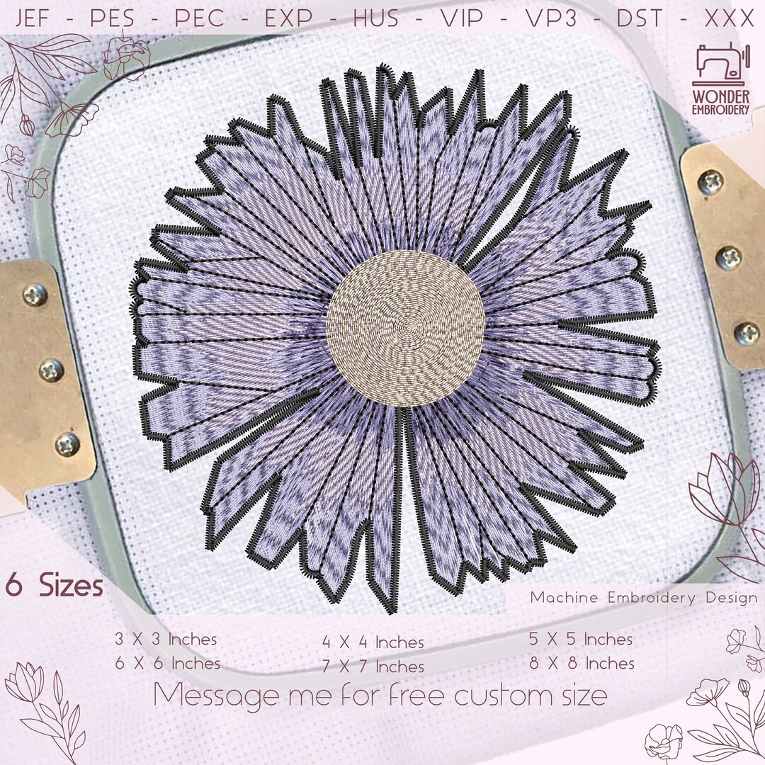 September Aster Flower Machine Embroidery Design | September Birth ...