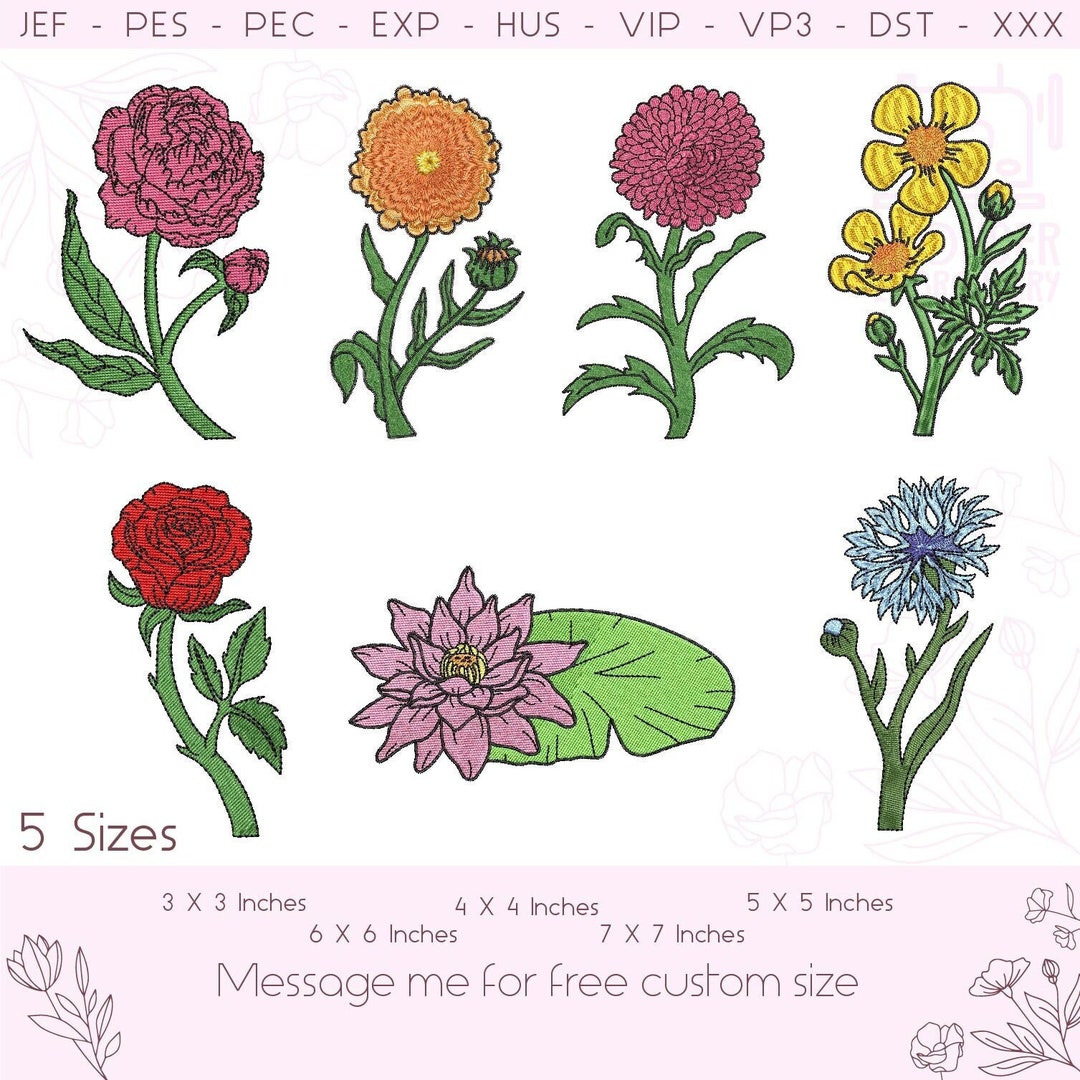 7 Flower Set Machine Embroidery Design | Botanical Design Files ...