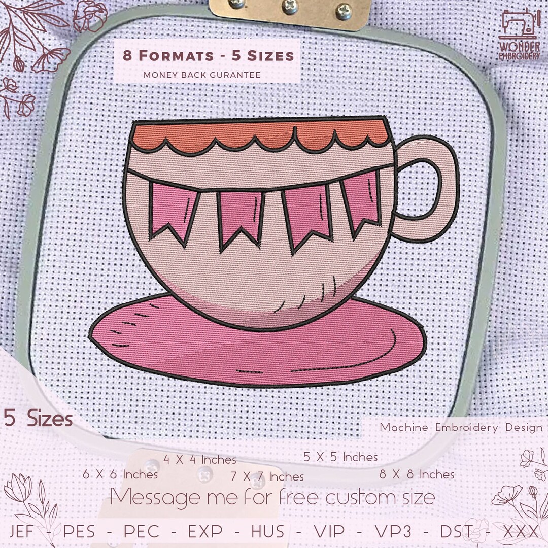 Tea Cup Machine Embroidery Design| Multiple Sizes | Instant Download - Etsy