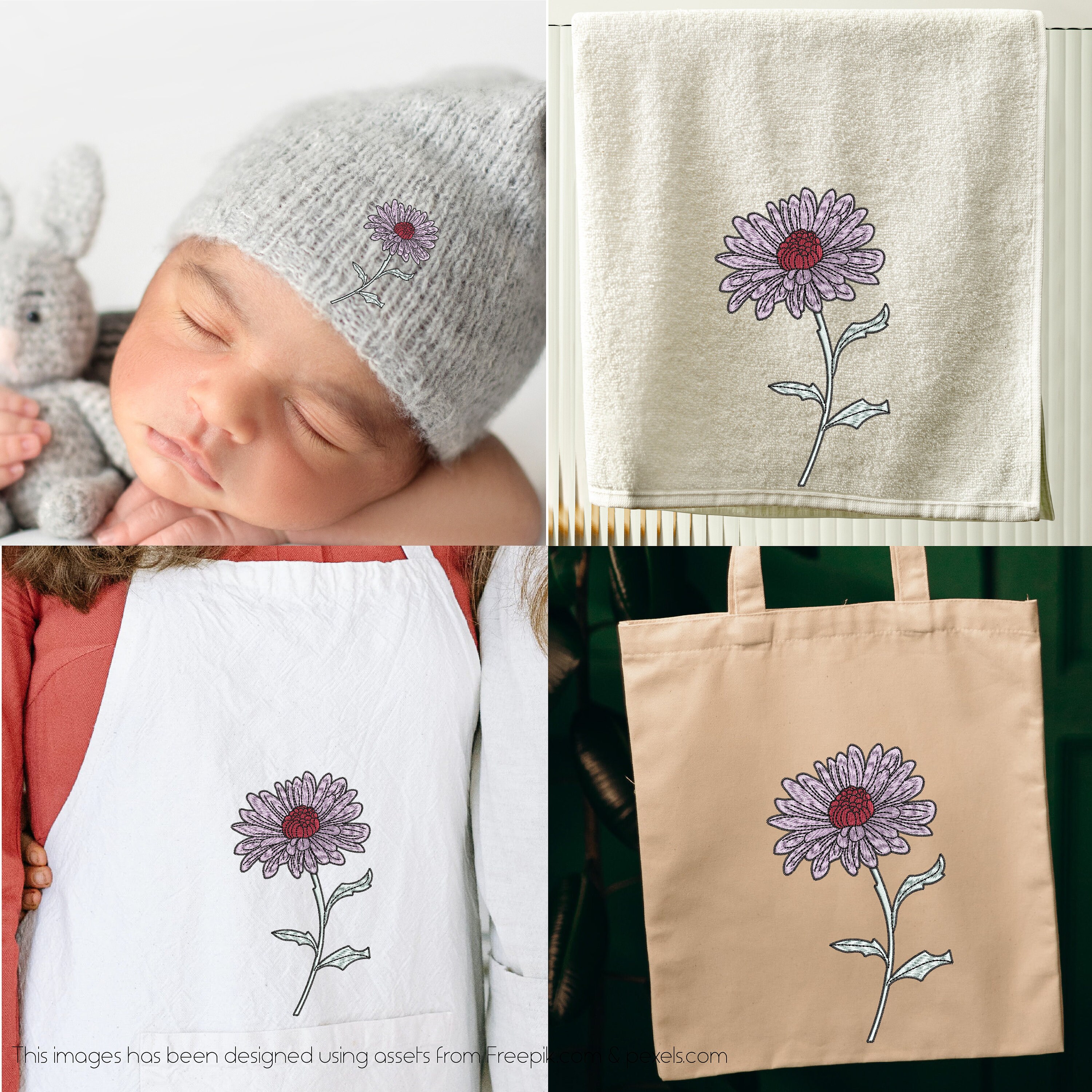 September Aster Flower Machine Embroidery Design | September Birth ...