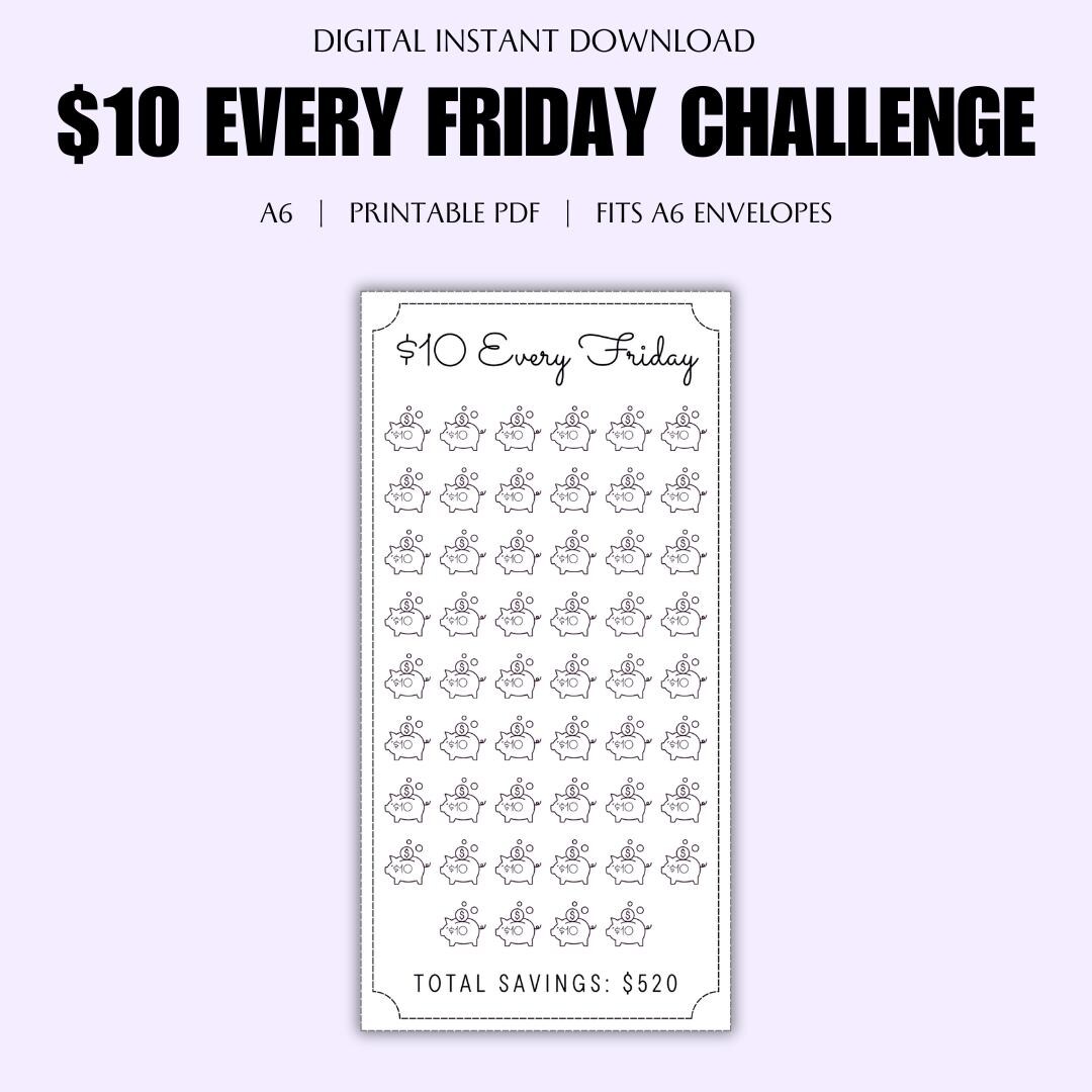 Save 10 Dollars Every Friday Challenge | Mini Savings Challenge | Fits ...